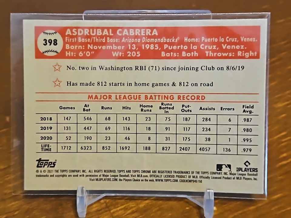 ASDRUBAL CABRERA 2021 TOPPS CHROME PLATINUM ANNIVERSARY BASE #398 | eBay
