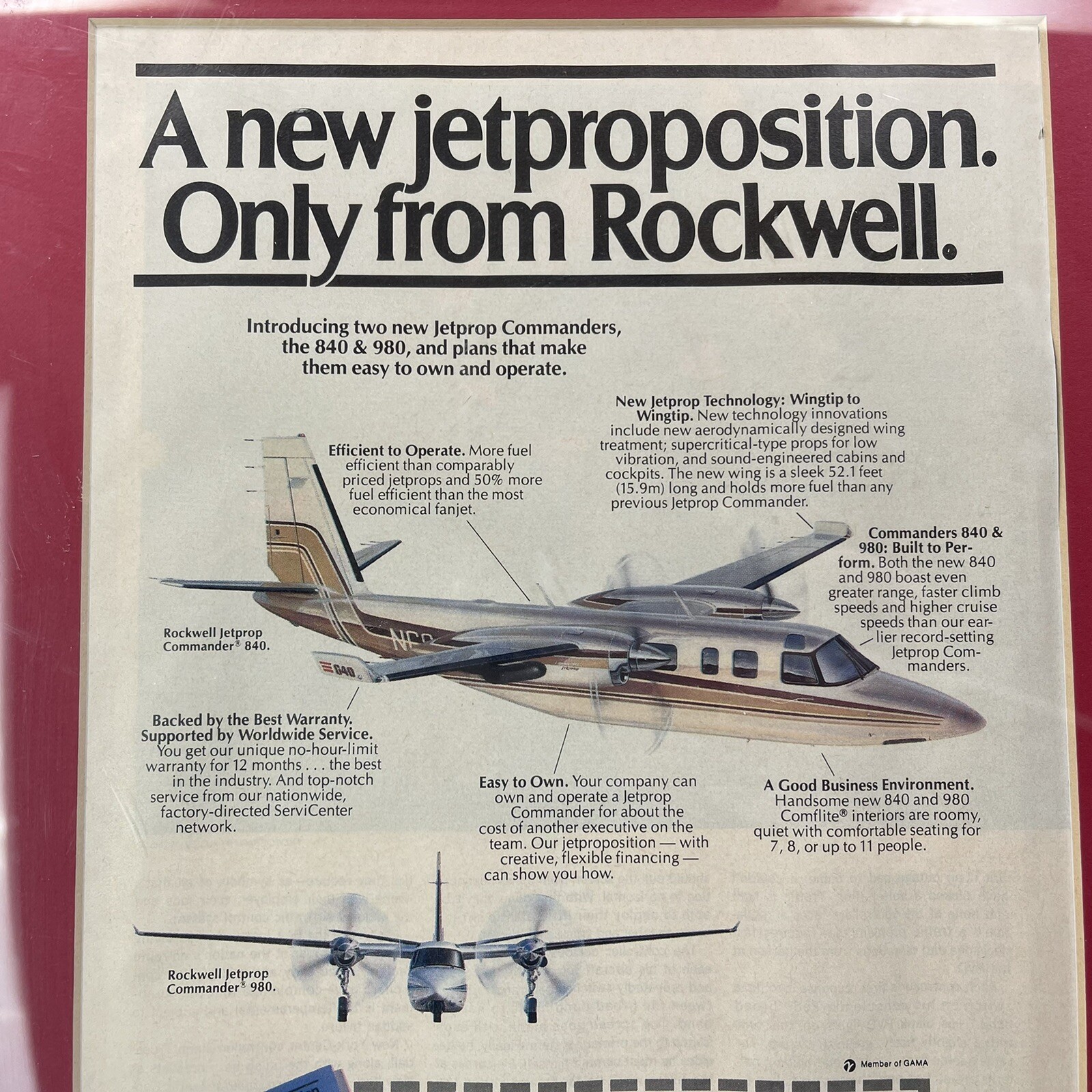 Vtg Rockwell International Jetprop Commander 840 980 Advertisement ...