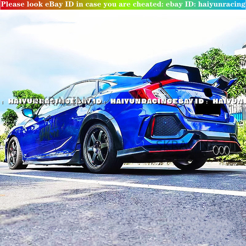 For Honda Civic Sedan 2016-2021 Black+Blue Rear Spoiler Gull Wing Tail ...