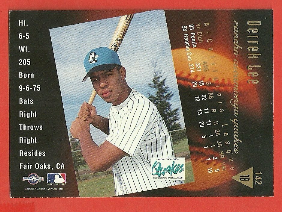 DERREK LEE - 1994 Classic/Best Gold #142 Minor League Autographed Card ...