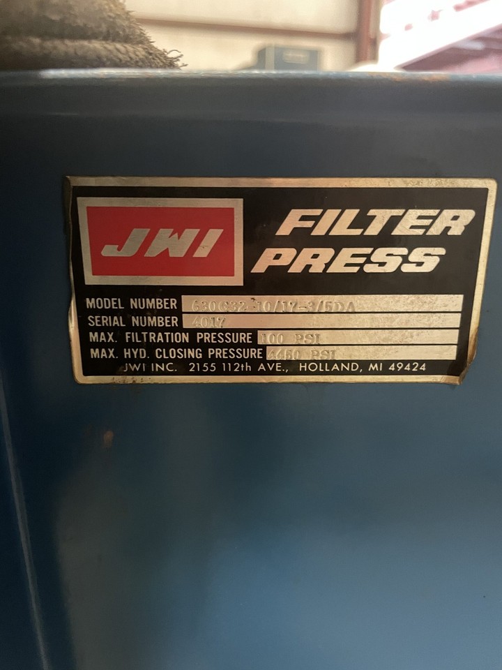 JWI 630G32-10/17-3/5DA Hydraulic Filter Press – Industrial Sludge Dewatering ... | eBay