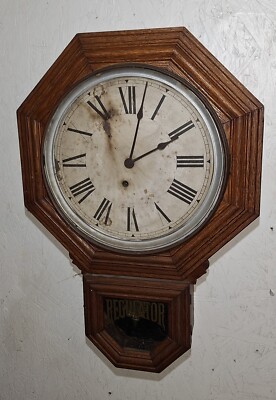 ANTIQUE INGRAHAM WALL REGULATOR CLOCK WORKING 8 DAY SCHOOLHOUSE | eBay