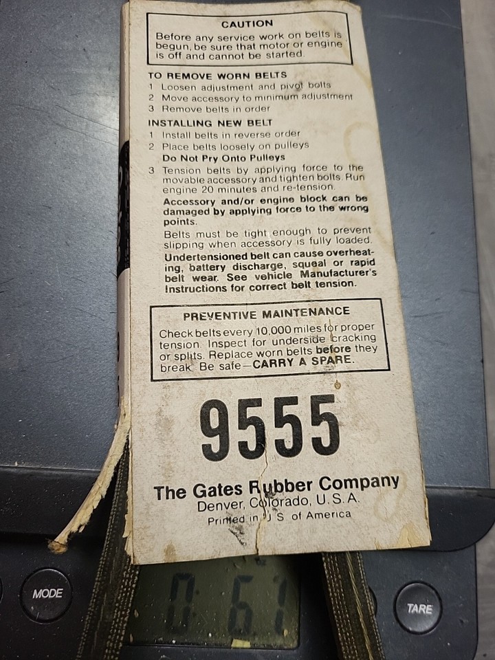 GATES AUTOMOTIVE BELT 9555 13mm x 1415mm New Old Stock Green Stripe | eBay