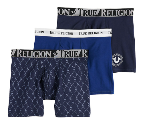 Mens True Religion 3-pack Cotton Stretch Boxer Briefs S (28-30) Blue ...