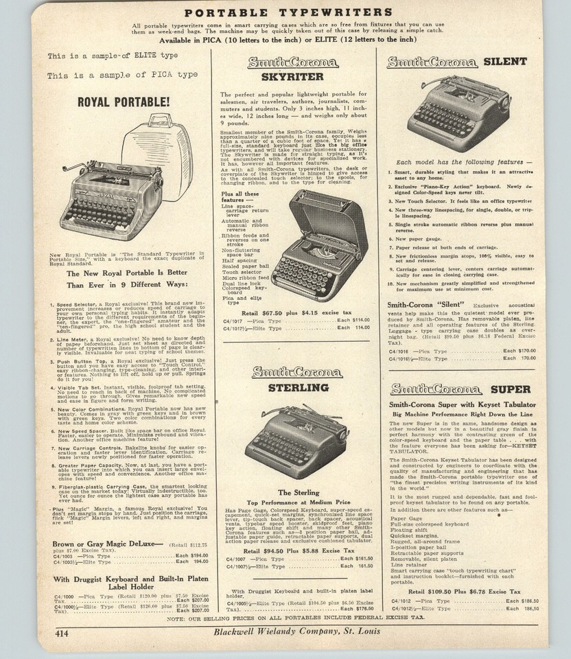 1954 PAPER AD Replogle Globes Starlight Royal Smith Corona Typewriter ...