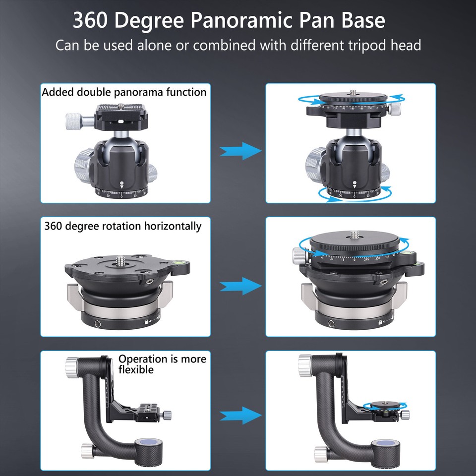 Leveling Base Tripod Head+ Panoramic Pan Base Kit CNC Lever Stand Load ...