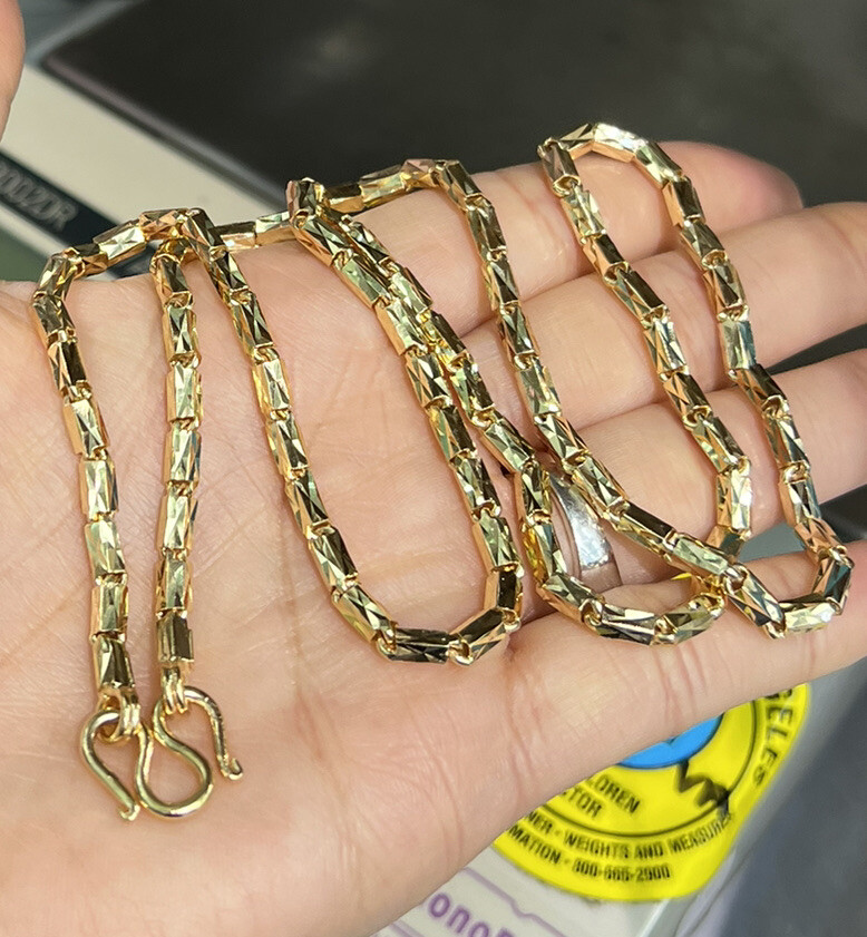 17K Yellow Solid Gold Heavy Rectangle Box Chain Necklace, 24”. 40.62 ...