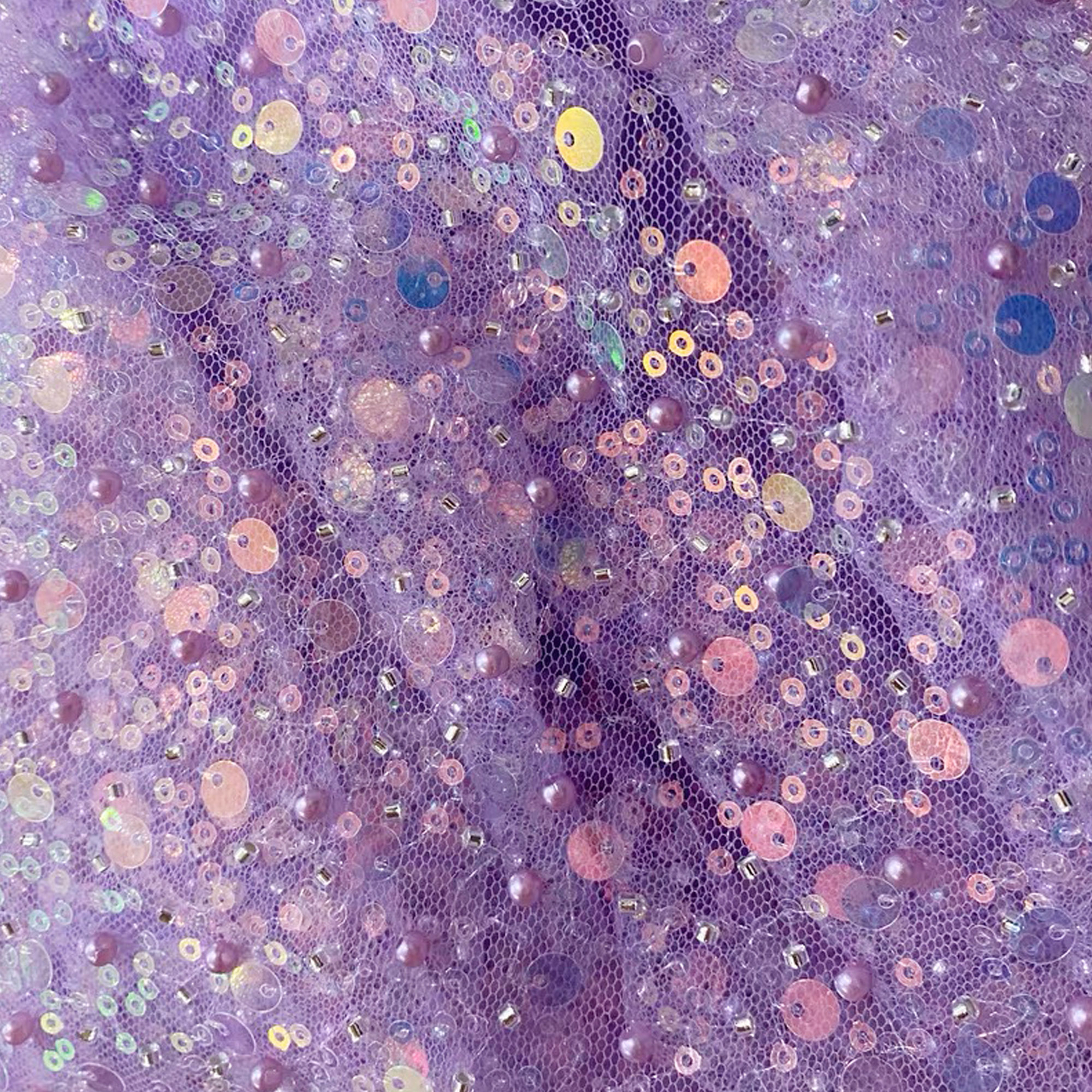 Romantic Lavender Lace Fabric with Beads Sparkle for Party Dress ...