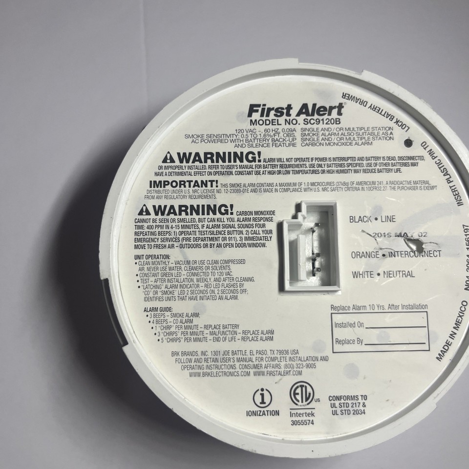 First Alert SC9120B Smoke and Carbon Monoxide Detector- UNIT ONLY | eBay