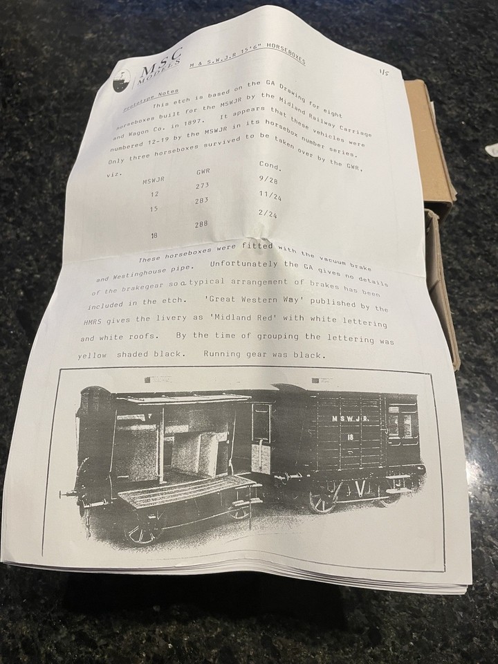 MSWJR/Cambrian/GWR 7mmO Gauge Finescale 15ft 6in Horse Box Kit - MSC ...
