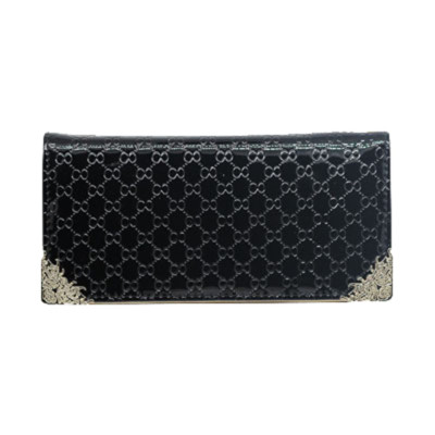 Large Wallet Clutch Black Patterned Gold Corners Women Purse Card ...