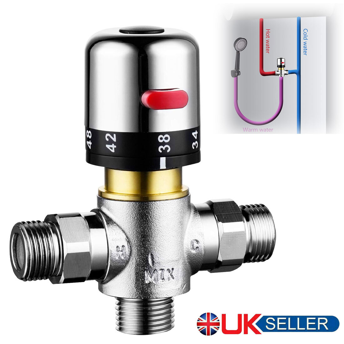 15mm Thermostatic Mixing Blending Valve 1/2 Inch 3-Way Water Bidet ...