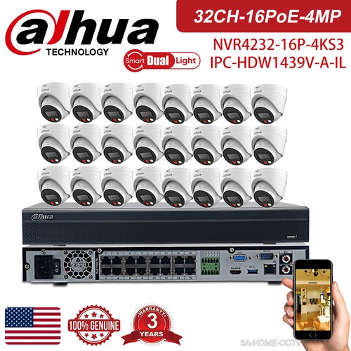 Dahua 32CH POE security camera system kit Full Color +IR Built-in MIC ...