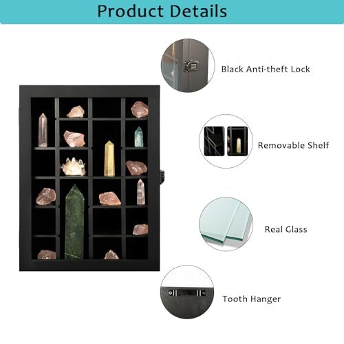 Adjustable Rock Display Case - Wooden Crystal Organizer for Stones ...