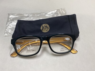 JOY MANGANO SINGLE READER GLASSES SET DARK TEAL FRAME with GOLD ARMS +1 ...