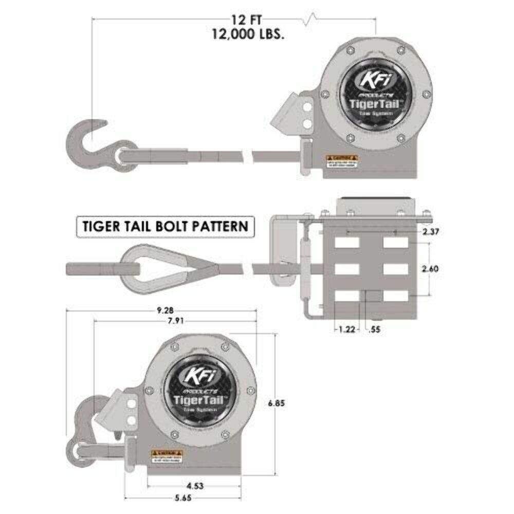 KFI 2" Tiger Tail Tangle Free Receiver Hitch Tow System ATV UTV SXS ...