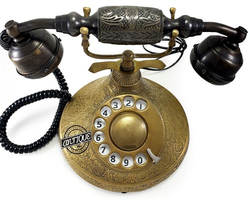 Wired Phone Retro Table Decor Vintage Telephone Brass Old Fashioned ...