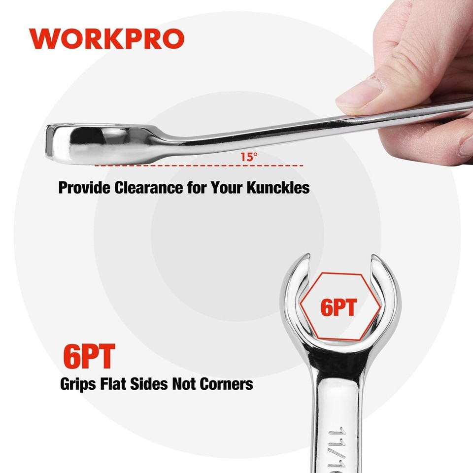 WORKPRO 4PCS Flare Nut Wrenches SAE Brake Line Offset Head Tubing ...