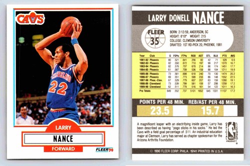 Larry Nance Forward Cleveland Cavaliers Fleer 1990 Card 35 Basketball ...