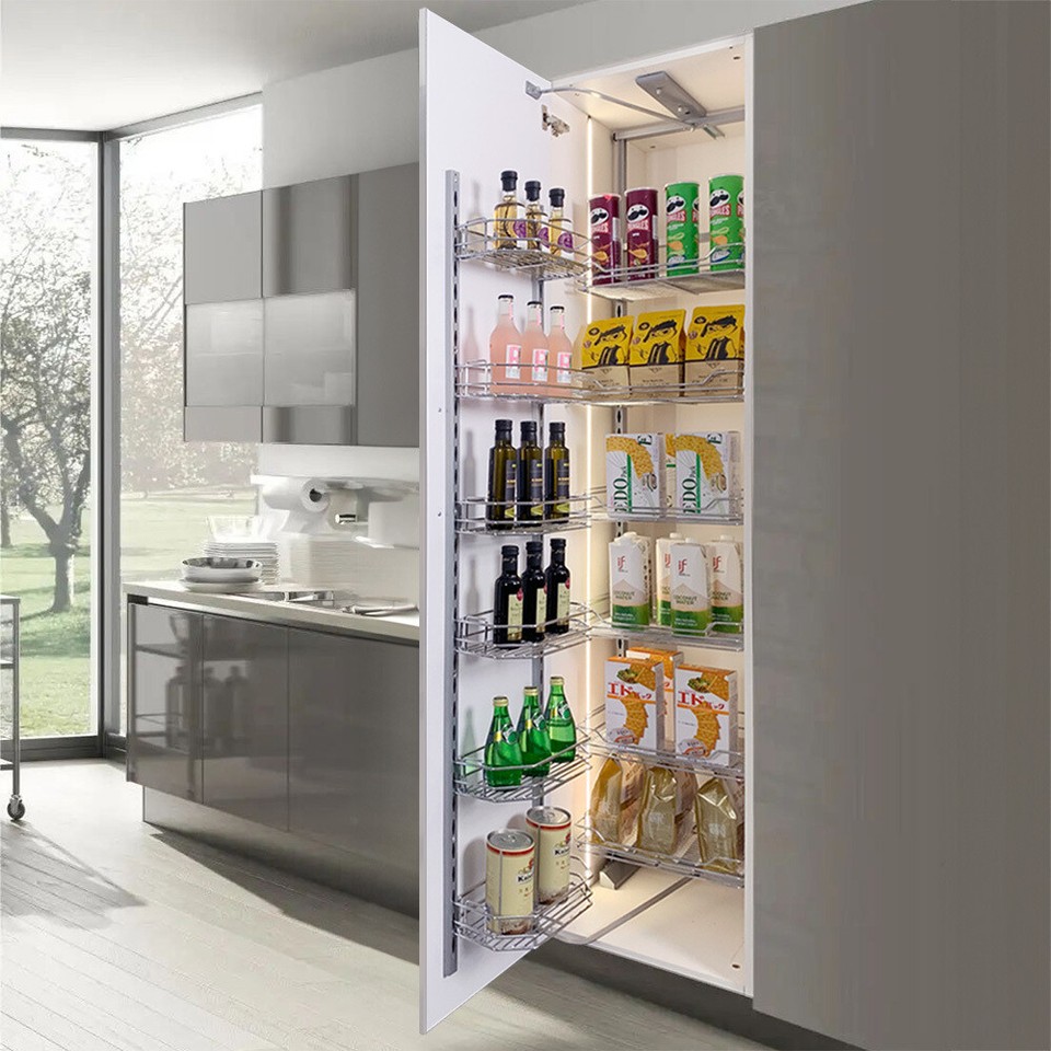 2 SIDES 6 TIERS BASKET 450MM KITCHEN CABINET LARDER PULL OUT SOFT CLOSE ...
