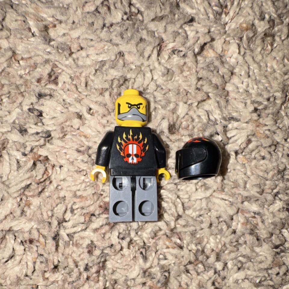 LEGO Minifigure with Flame Skull Torso, Black Flame Helmet, and Angry ...