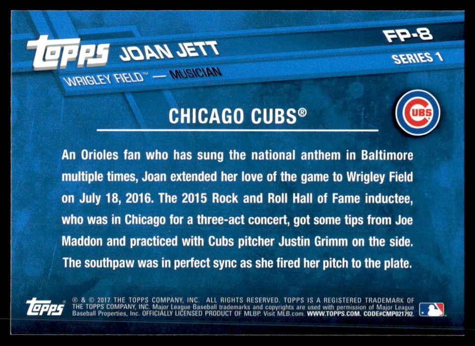 2017 Topps Series 1 First Pitch #FP-8 Joan Jett Chicago Cubs | eBay