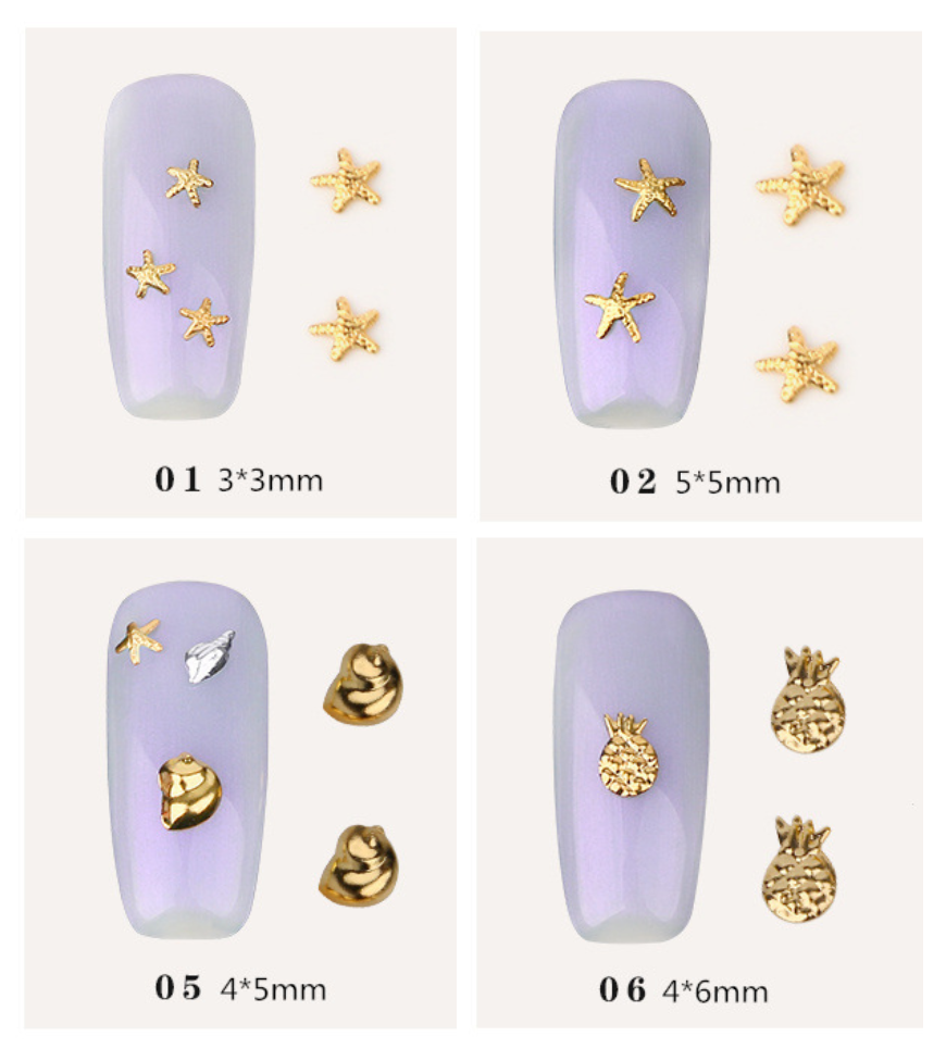 20pcs 3D Gold Nail Art Metal Ocean Sea Shell Starfish Clams Studs ...