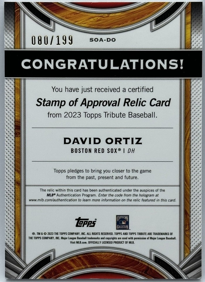 2023 Topps Tribute David Ortiz Stamp of Approval Relic Game Used /199 ...