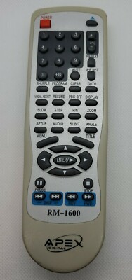 Original Apex Digital RM-1600 Remote Control for DVD Player AD-1600 AD ...