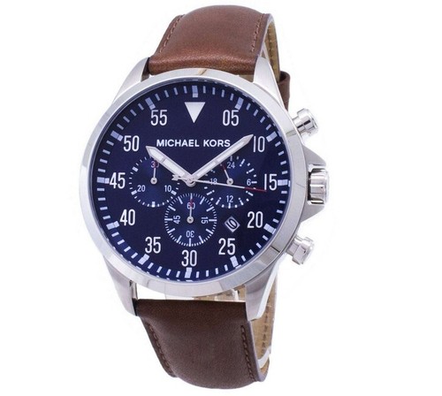 Michael Kors MK8362 Men's Gage Chrono Blue Dial Leather Watch 45mm | eBay