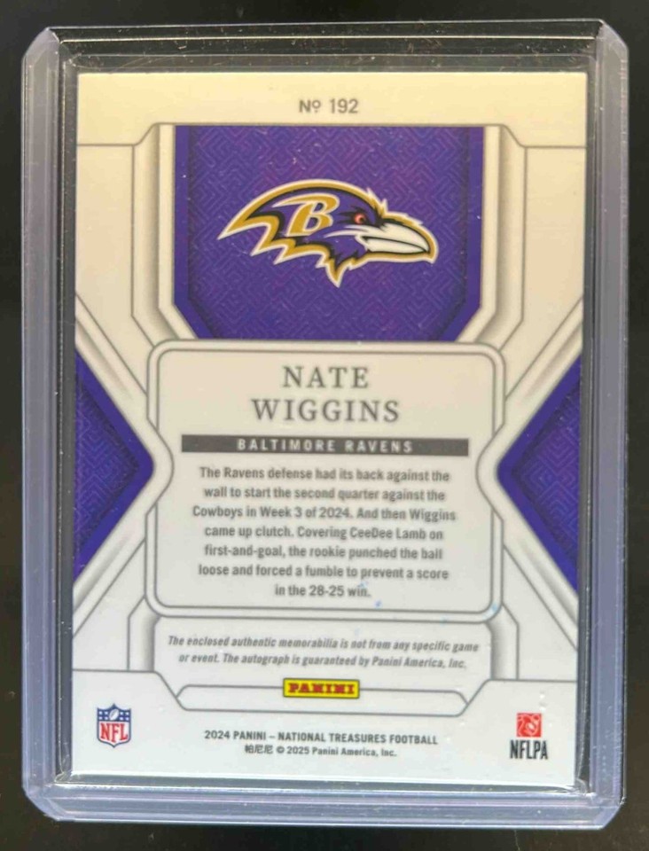 2024 National Treasures Nate Wiggins Rookie Patch Auto RC Midnight #15/ ...