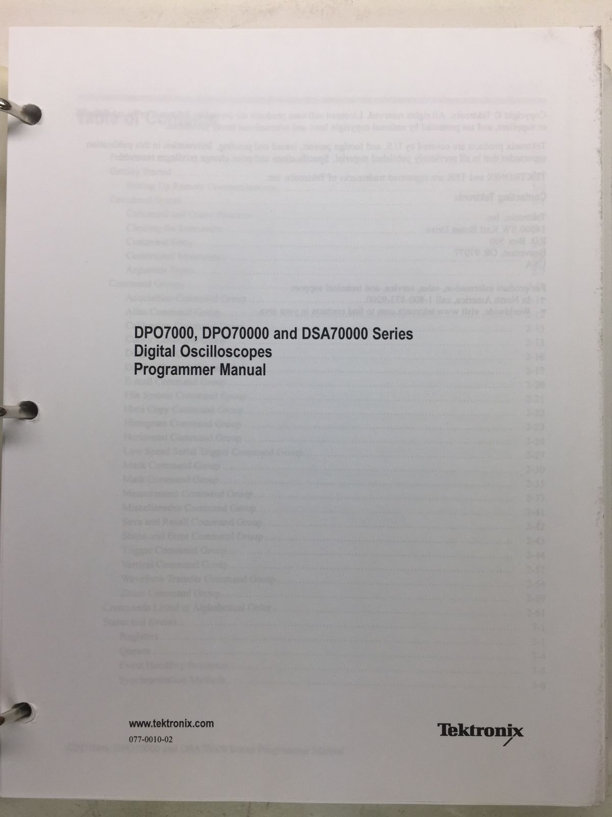 Tektronix DPO7000 DPO70000 DSA70000 Series Programmer Manual P/N 077 ...