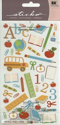 SCHOOL DAYS Scissors Pencil Crayon Glue Book Class Reading Math Sticko ...