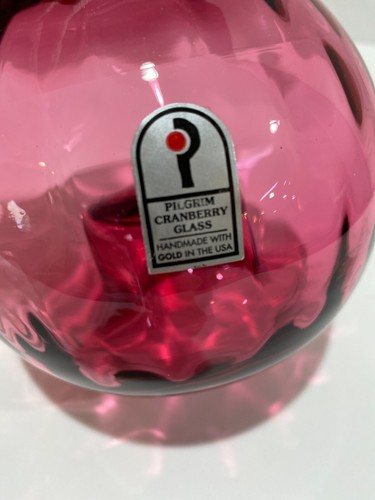 PILGRIM GLASS CRANBERRY VOTIVE CANDLE HOLDER WITH ORGINAL MANUFACTURE ...