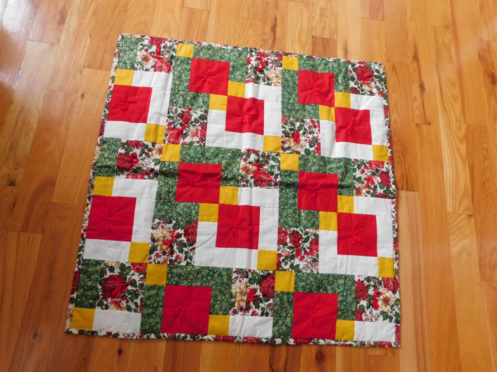 Handmade Christmas Quilt Jacobs Ladder Variation Hand Tie Hand Pieced ...