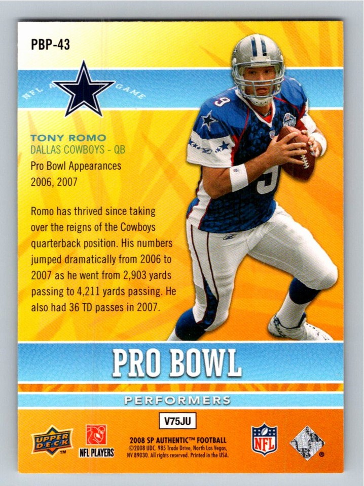 2008 SP Authentic Pro Bowl Performers Tony Romo PBP-43 | eBay