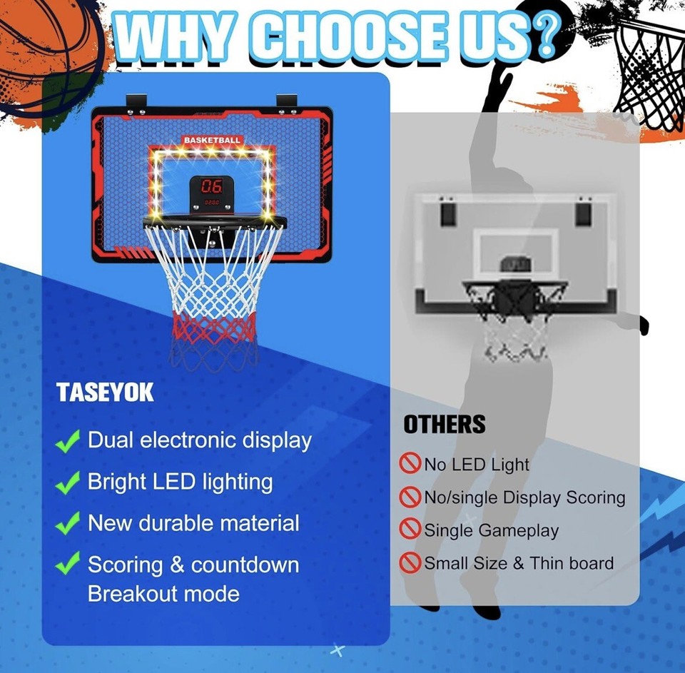 Basketball Hoop Indoor, Mini Basketball Hoops with Electronic Scoring ...