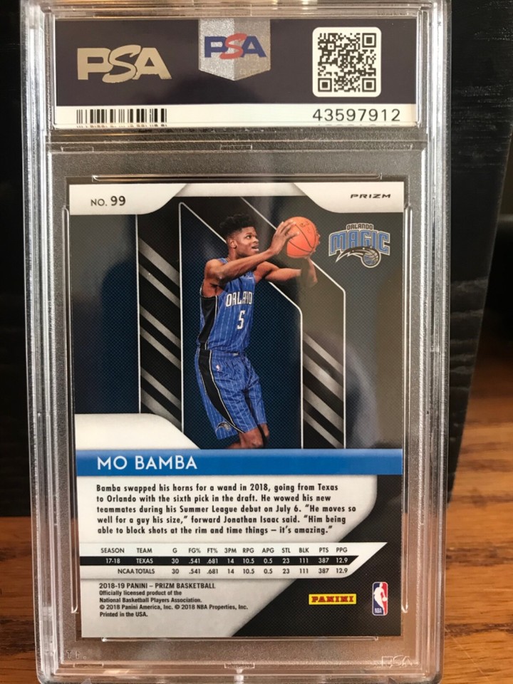 Mo Bamba PSA 9 Mint RC Silver Prizm 2018-19 Panini Prizm #99 Rookie LA ...