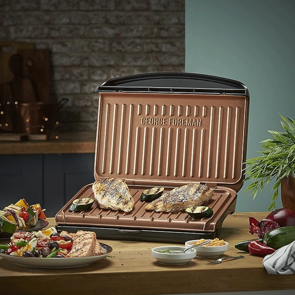 George Foreman Medium Fit Grill Versatile Griddle 1630W ,Black & Copper ...