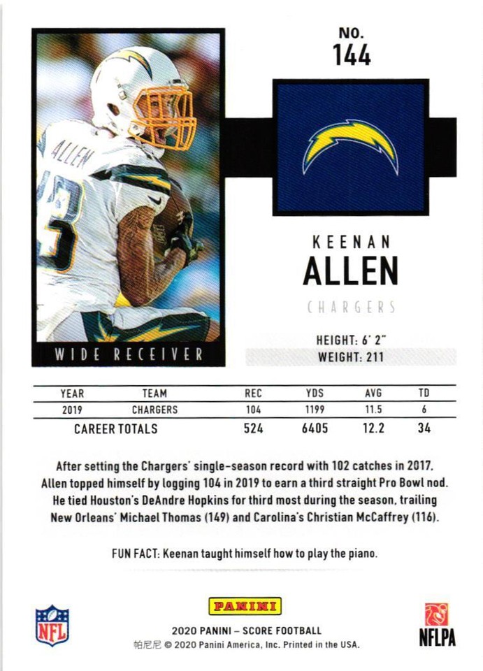 2020 Score #144 Keenan Allen Near mint or better | eBay
