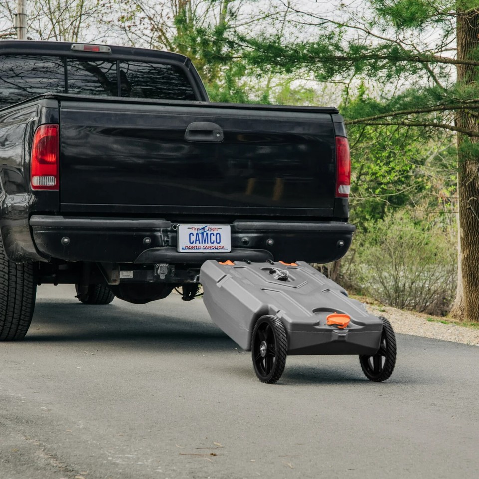 Camco Rhino 28-Gallon Portable RV Tote Tank - Oversized Wheels, Steel ...