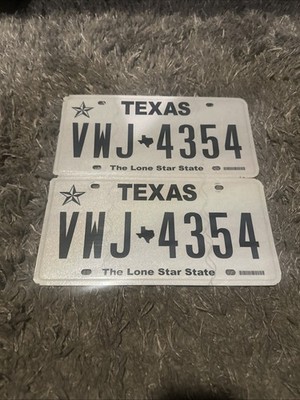 TEXAS LICENSE PLATE PLATES MATCHING PAIR " VWJ 4354 " TX LONE STAR ...