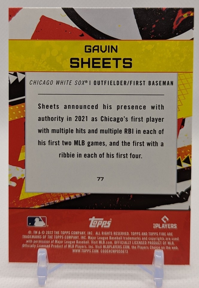 ⚾GAVIN SHEETS RC 2022 TOPPS FIRE #77 ROOKIE🔥 | eBay