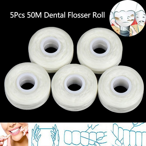5 Rolls 55 Yards Dental Floss Mint Waxed Interdental String for Teeth ...