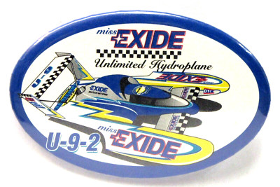 1994 MISS EXIDE II U-9-2 oval Unlimited Hydroplane boat racing pinback ...