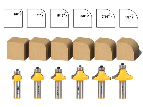6 Bit Round Over Edge Forming Router Bit Set - 1/2" Shank - Yonico ...