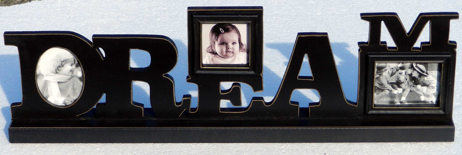 DREAM FREE STANDING WOOD PHOTO FRAME Black Cut out Letters 3x3 & 3x4 ...