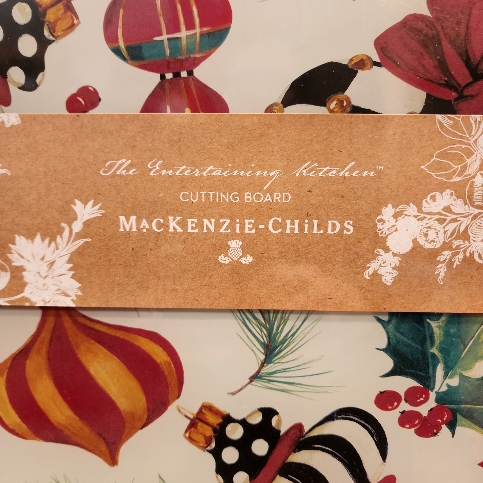 Mackenzie Childs DECK THE HALLS Glass Cutting Board NEW!! | eBay
