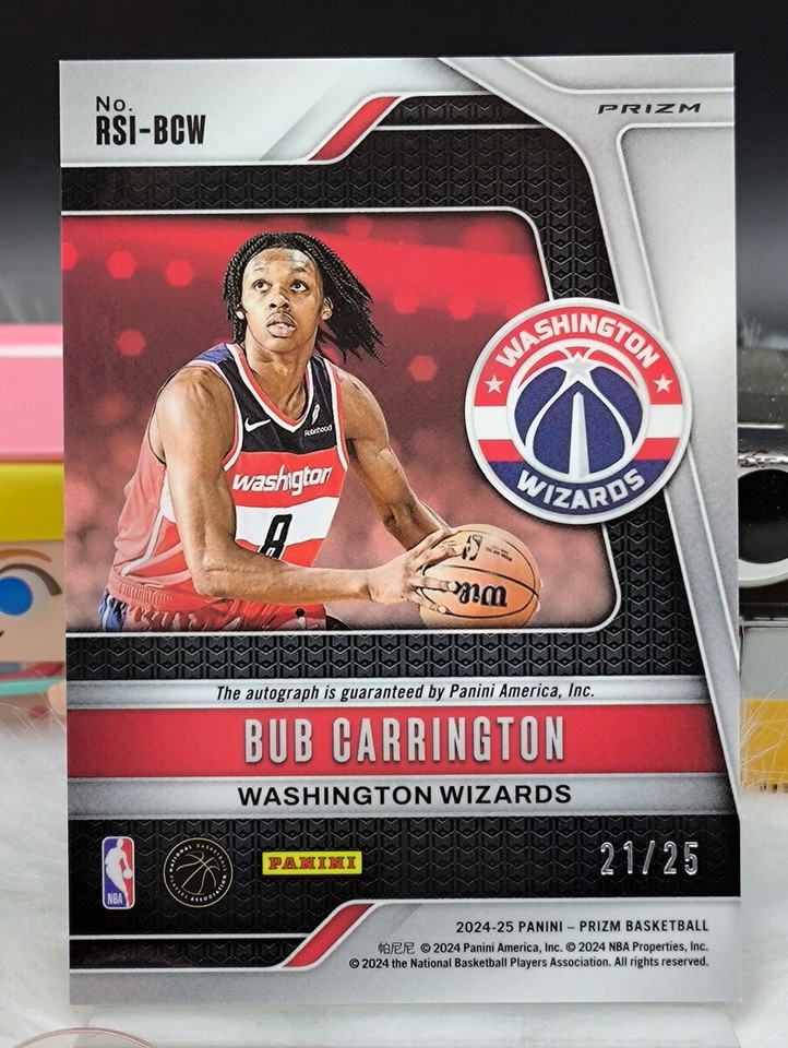 2024-25 Panini Prizm Bub Carrington #RSI-BCW Mojo Signatures Auto RC ...