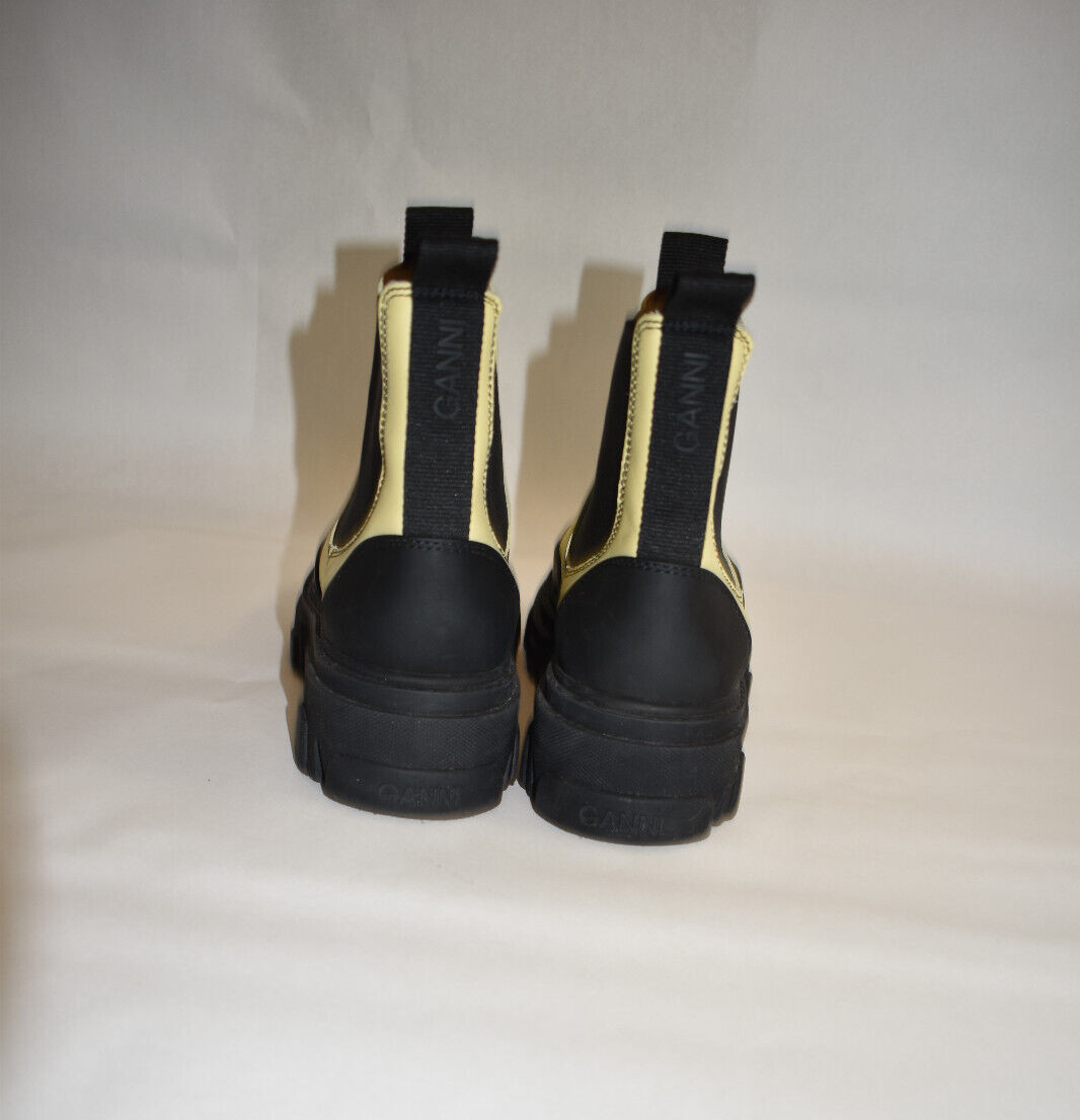 GANNI Cleated Low Leather Chelsea Combat Boots Yellow… - Gem